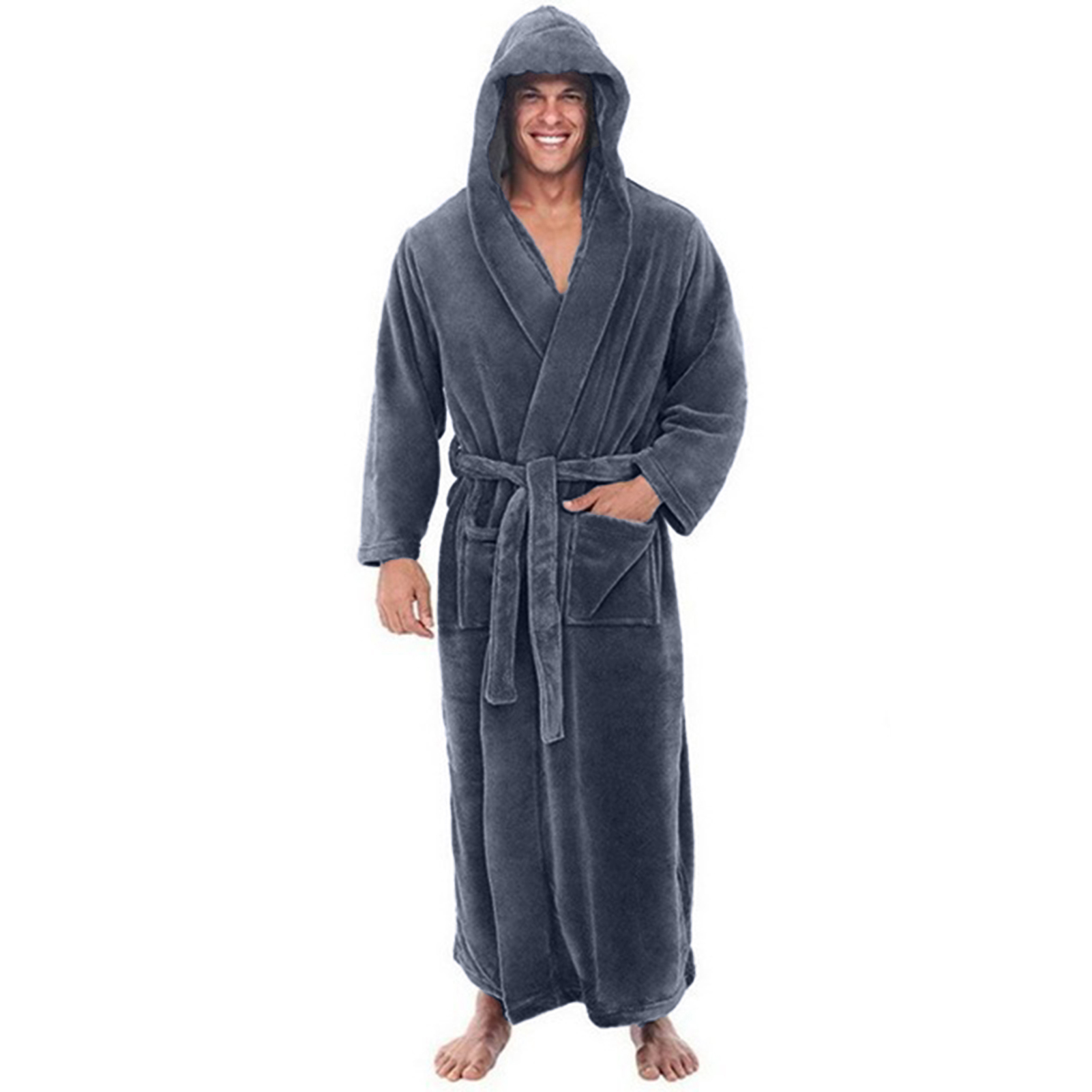 Fairnull Men Hooded Bathrobe with Adjustable Belt Super Soft Fluffy ...