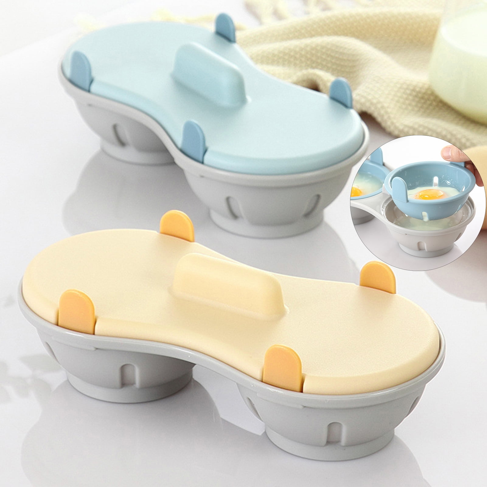 Fairnull Microwave Double Egg Poacher Maker With Lid Detachable Drain ...