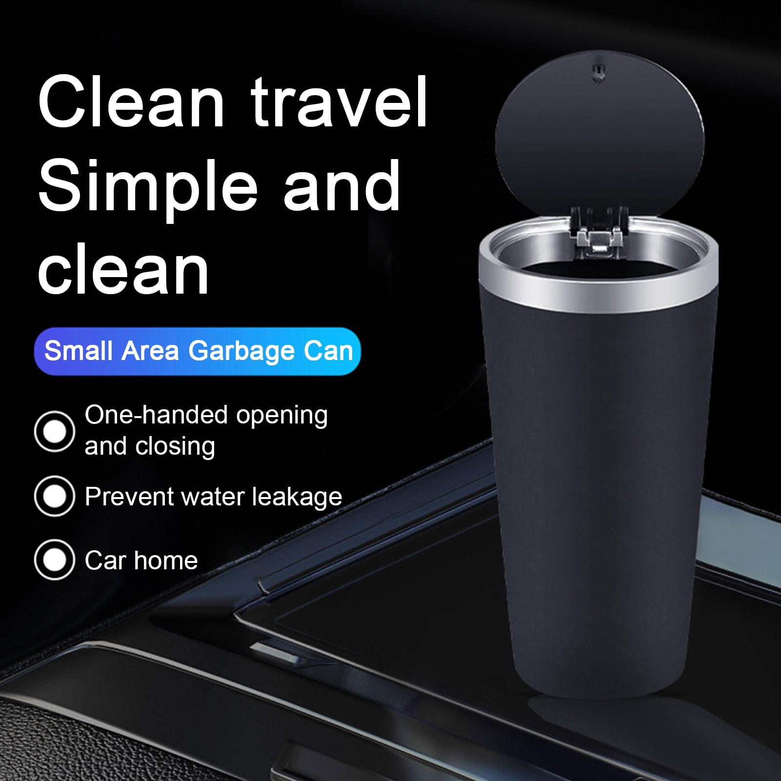 Fairnull One-Handed Car Trash Bin Convenient Compact Space-Saving ...