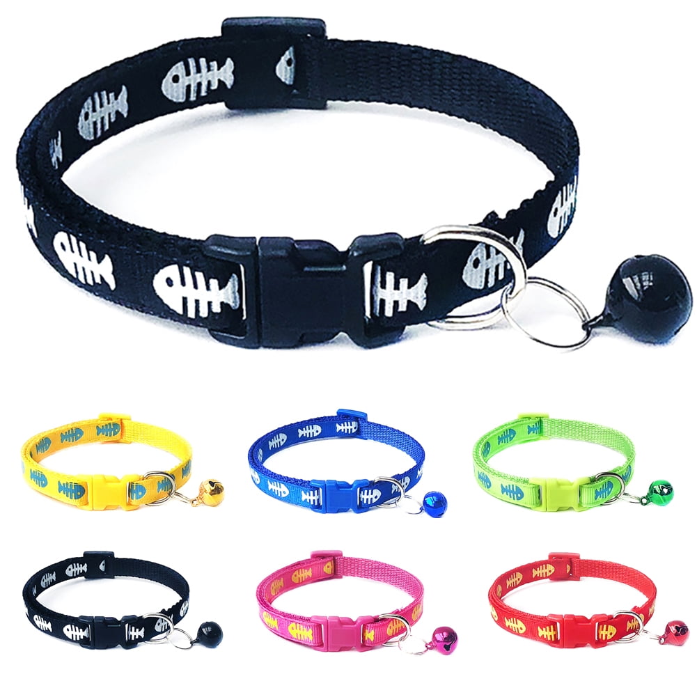 Fairnull Pets Dog Cat Fish Bone Print Bell Buckle Adjustable Collar ...