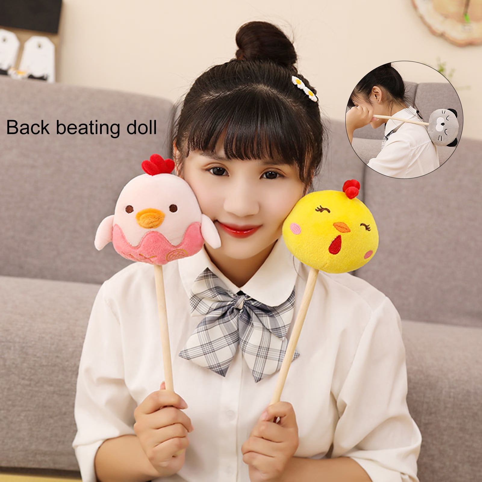 Fairnull Plush Massage Stick Cute Cartoon Animal Head Plush Toy Manual ...