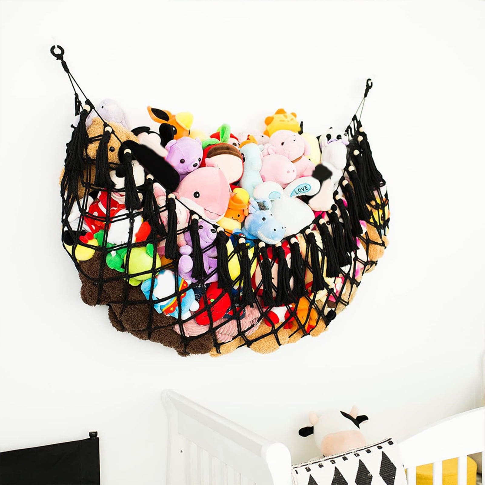 Fairnull Plush Toy Wall Hanging Net with Tassels Extra Large Boho ...