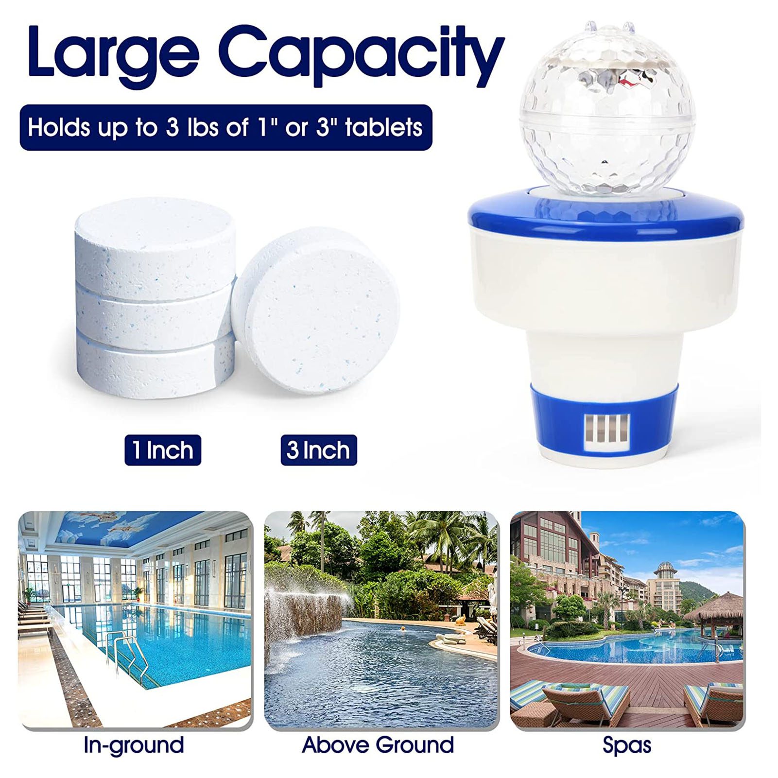 Fairnull Pool Chlorine Dispenser Keep Upright Anti-fall Top Spherical ...