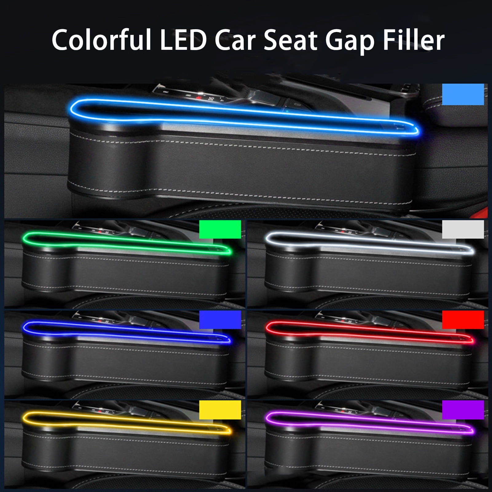 Fairnull RGB Car Gap Storage Box with Charging 7-Color Light Mode Car ...