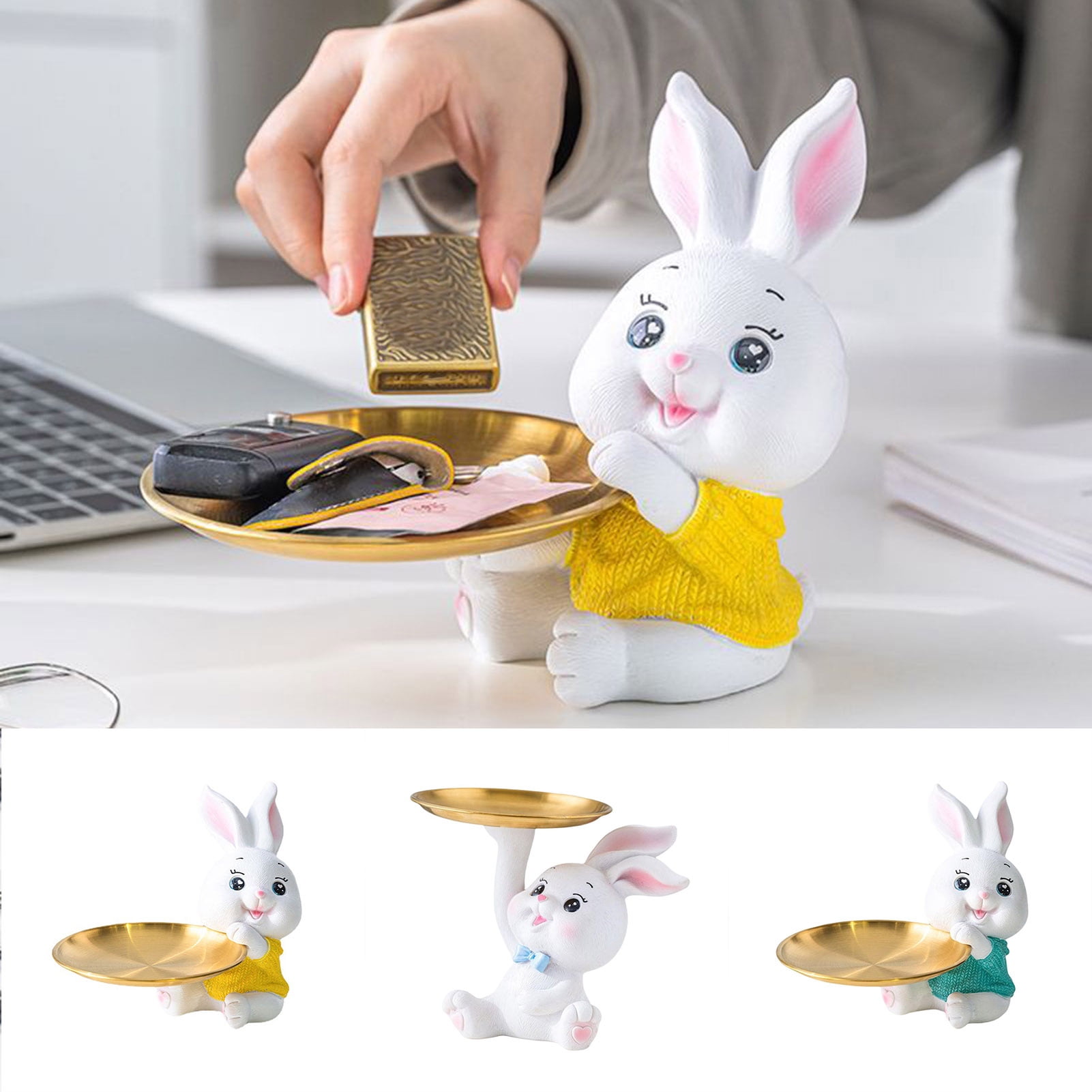 Fairnull Rabbit Figurine Tray Multifunctional Handmade Decoration Resin ...