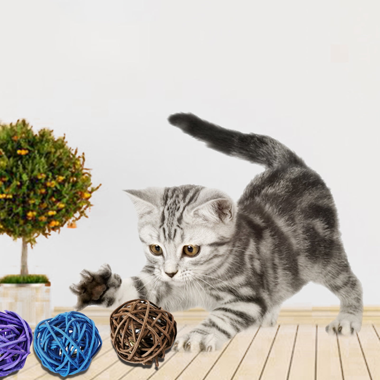 Fairnull Rattan Ball With Bell Cage Shape Portable Cat Rattan Ball for Home - Walmart.com