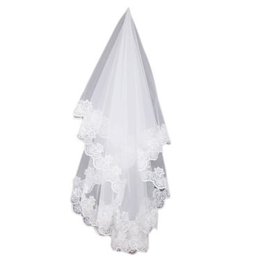 YAOLAN Ivory Bridal Wedding Veil, 197" Lace Appliques Edge, Cathedral ...