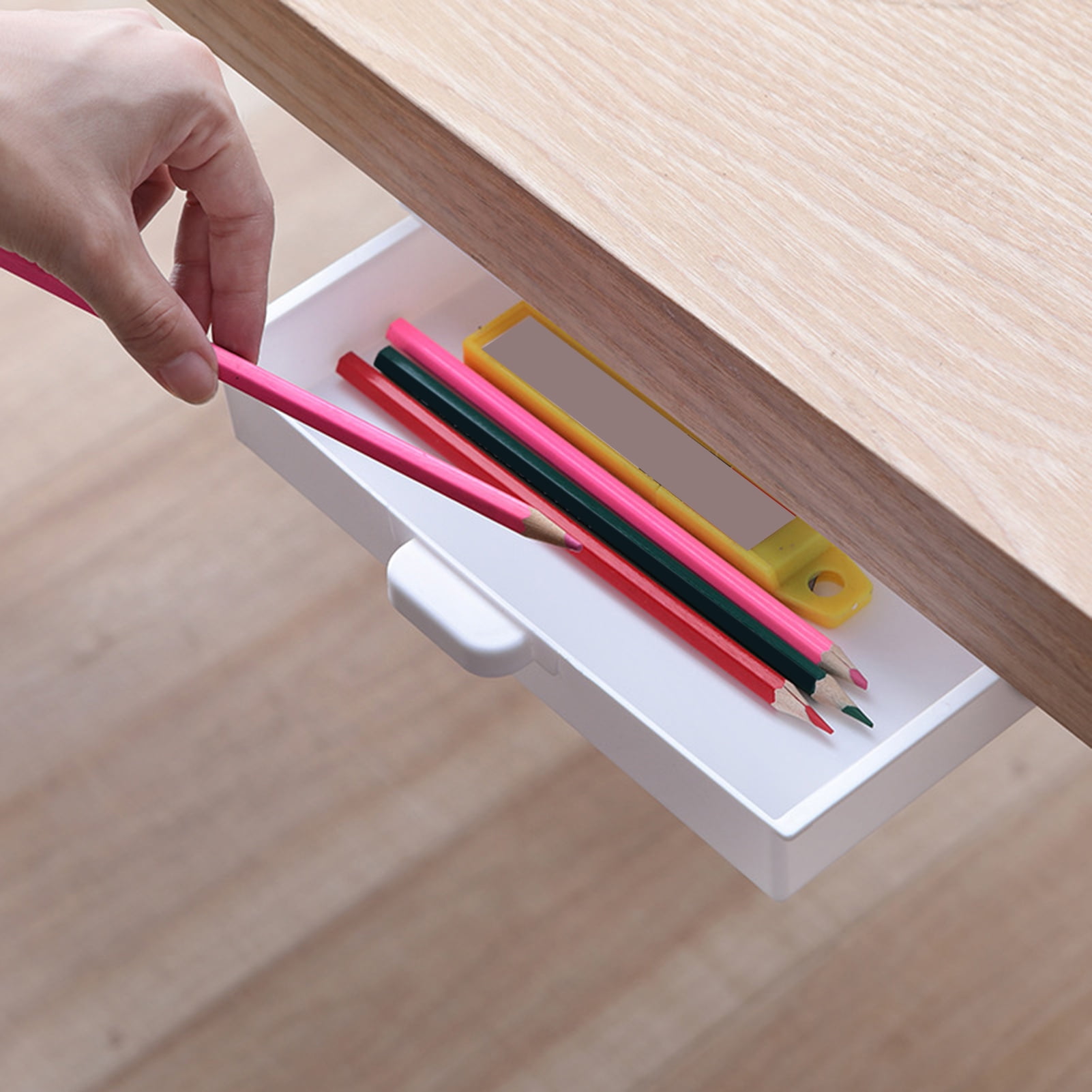Fairnull Self-Adhesive Under Table Drawer Desk Holder Hidden Pencil ...