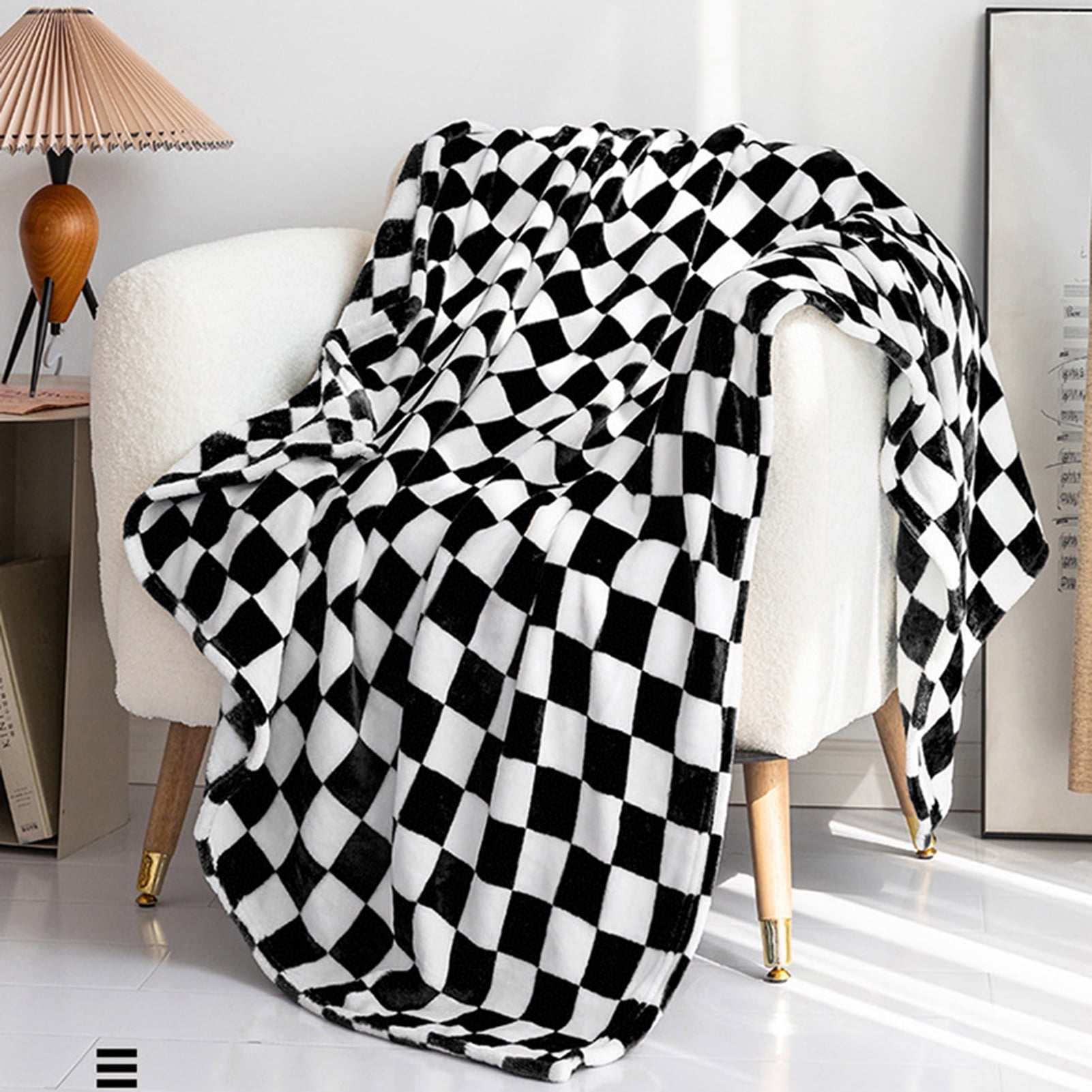 Fairnull Throw Blanket Checkerboard Design Coldproof Polyester Bedroom ...