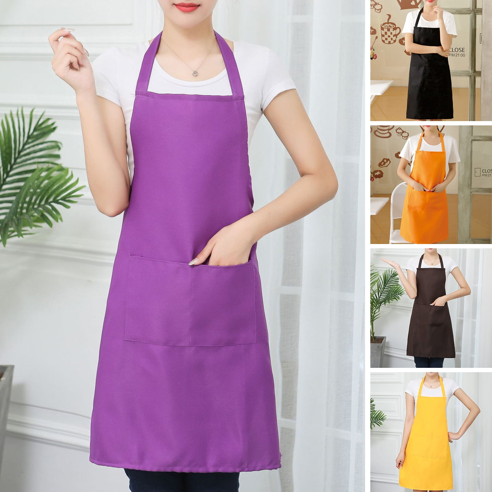 Fairnull Unisex Apron Long-lasting Work Apron with Pockets Adjustable ...