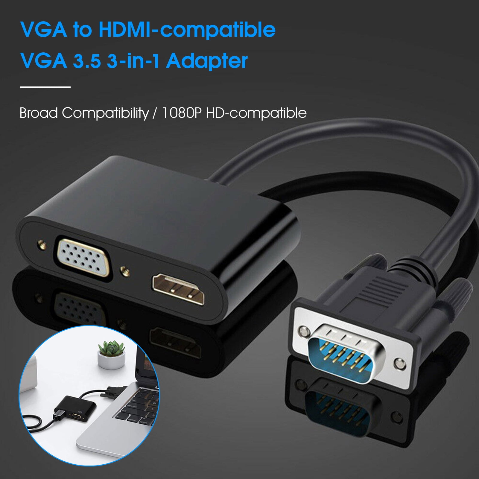Fairnull VGA Adapter 2 in 1 1080P HD-compatible Clear Images Anti ...
