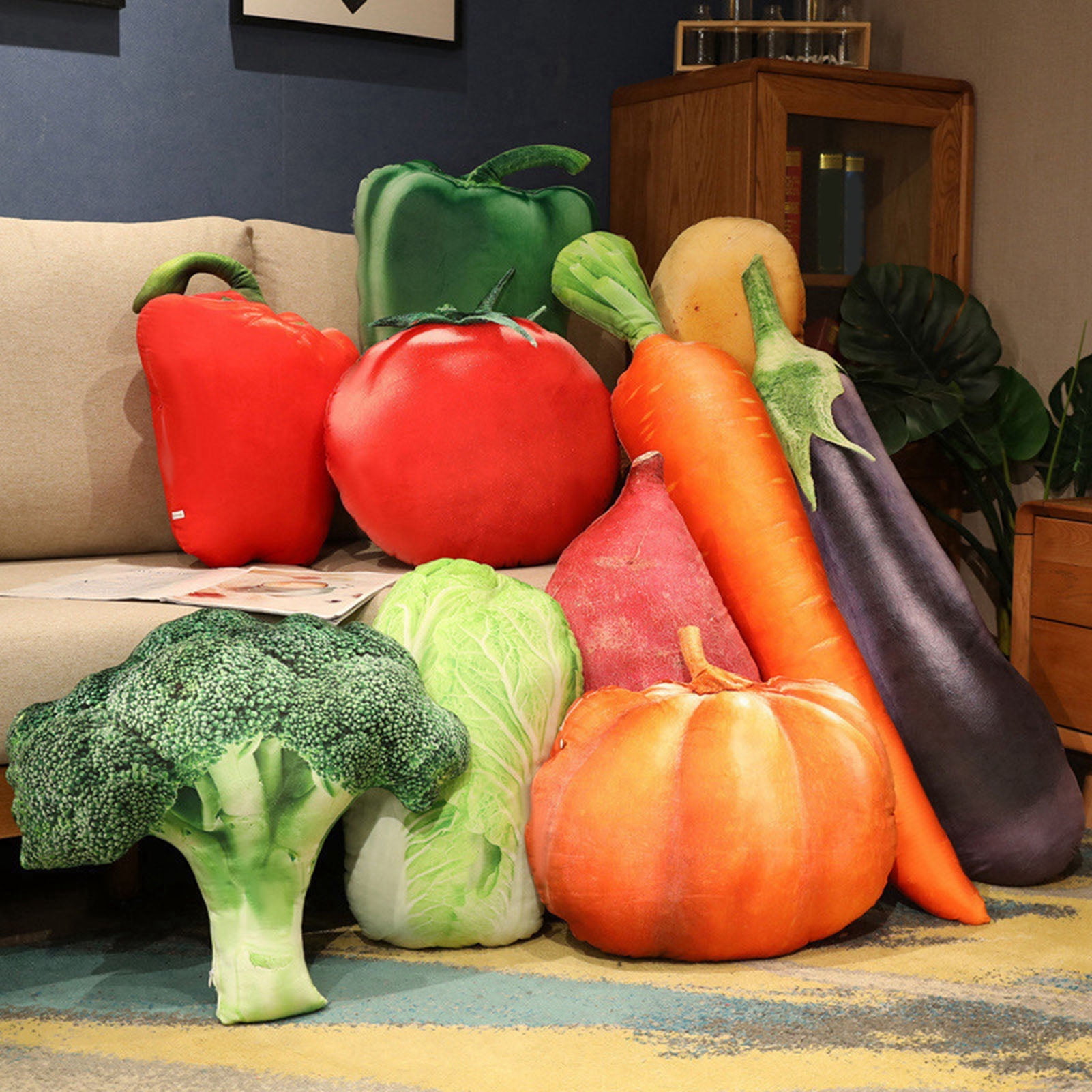 Fairnull Vegetables Pillow Simulation Broccoli Pumpkin Pepper Tomato ...
