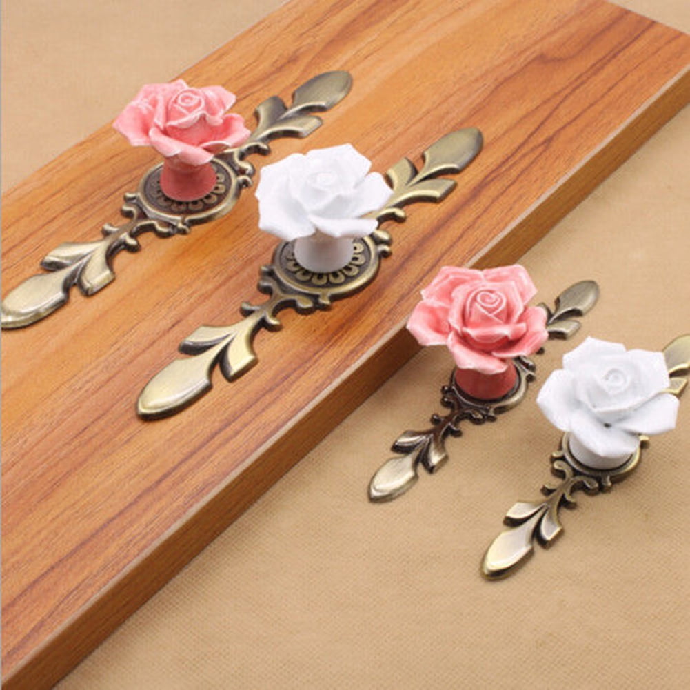 Fairnull Vintage Ceramic Rose Closet Dresser Knob Handle Cupboard ...