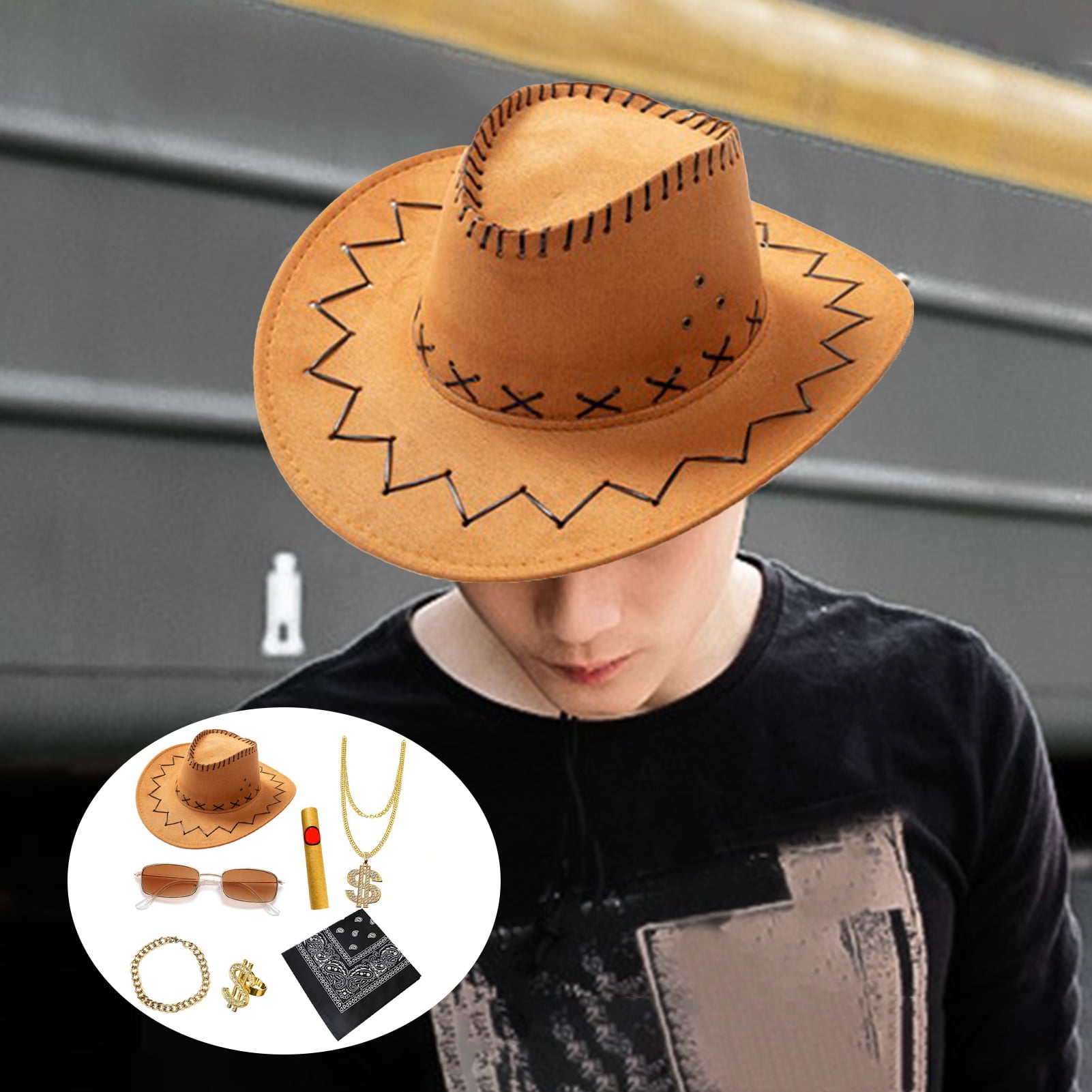 Fairnull Western Cowboy Kit Cool Vintage Dress Up Cloth Hat Necklace ...