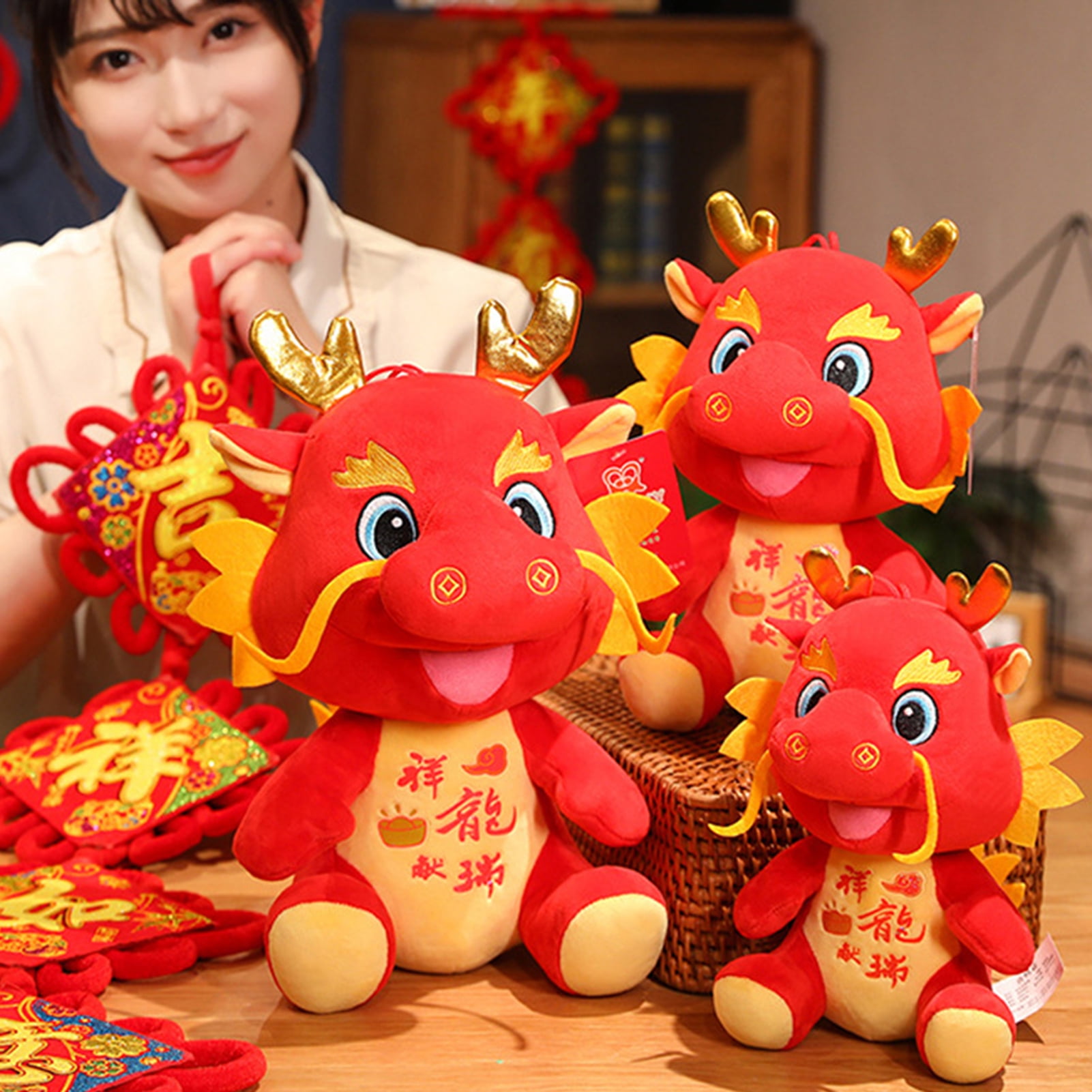 Fairnull Year of 2024 Dragon Mascot Chinese Zodiac Dragon Plush Doll ...