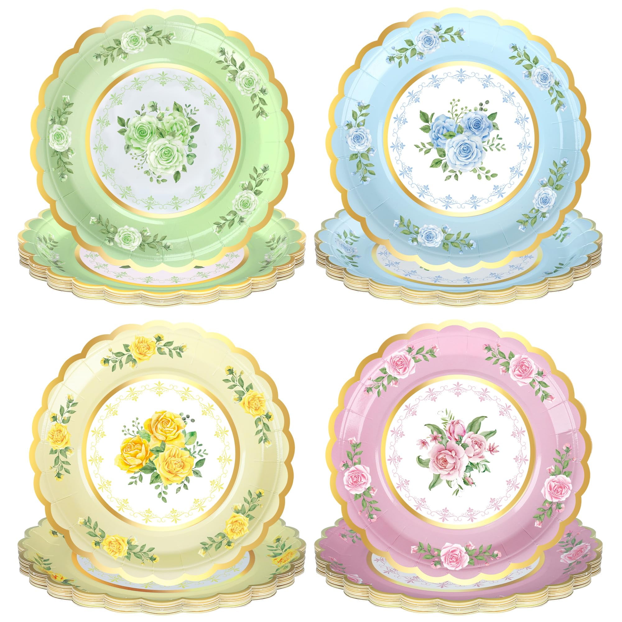 Fairooth 48 PCS Floral Paper Plates AFN1Disposable Tea Party Plates Set ...