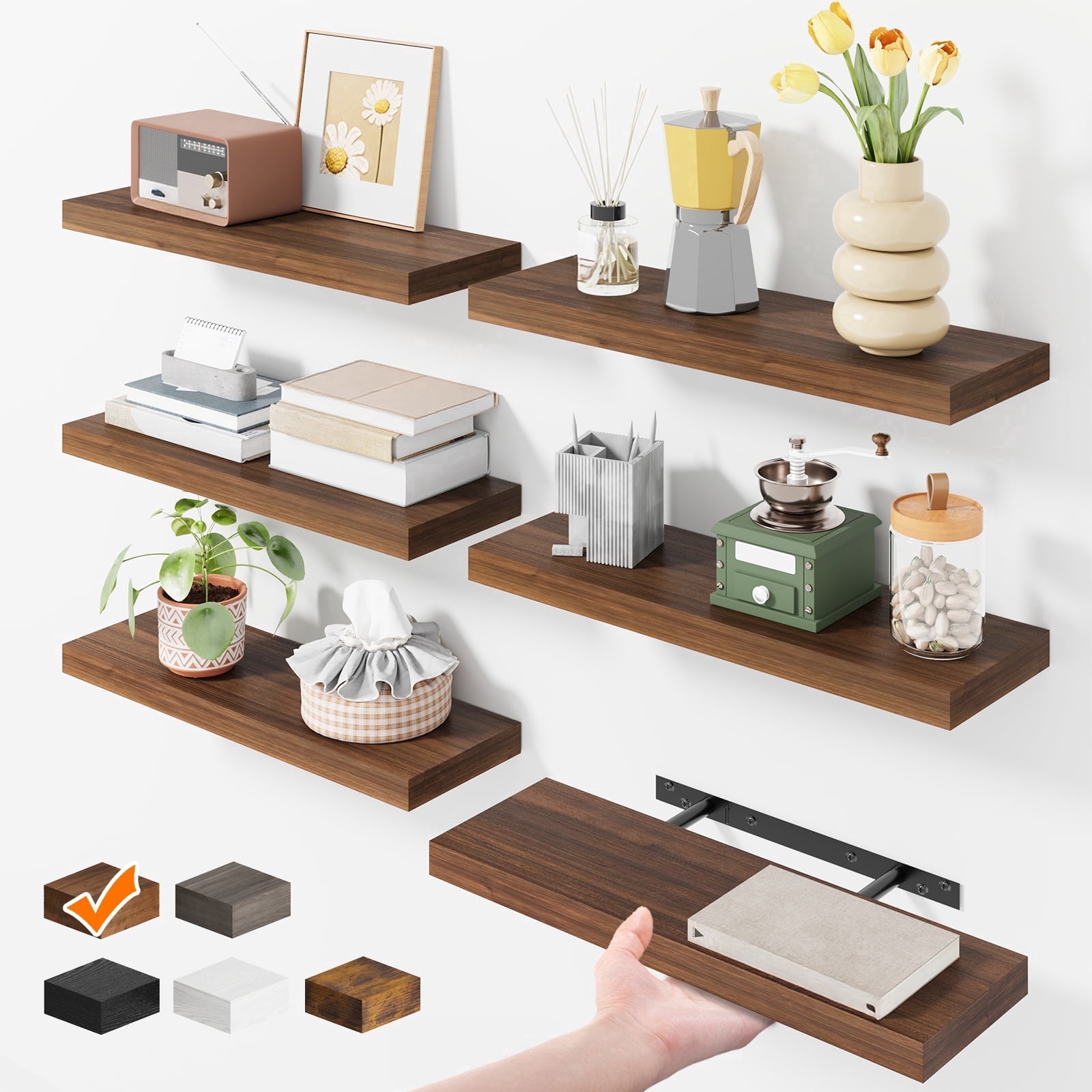 Fairy 15.8in Floating Shelves for Wall, Set of 6 Shelves for Bathroom ...