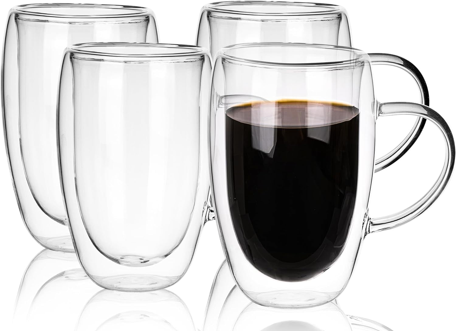 Fairy 16oz Double Walled Glass Coffee Mugs with Handles Insulated ...