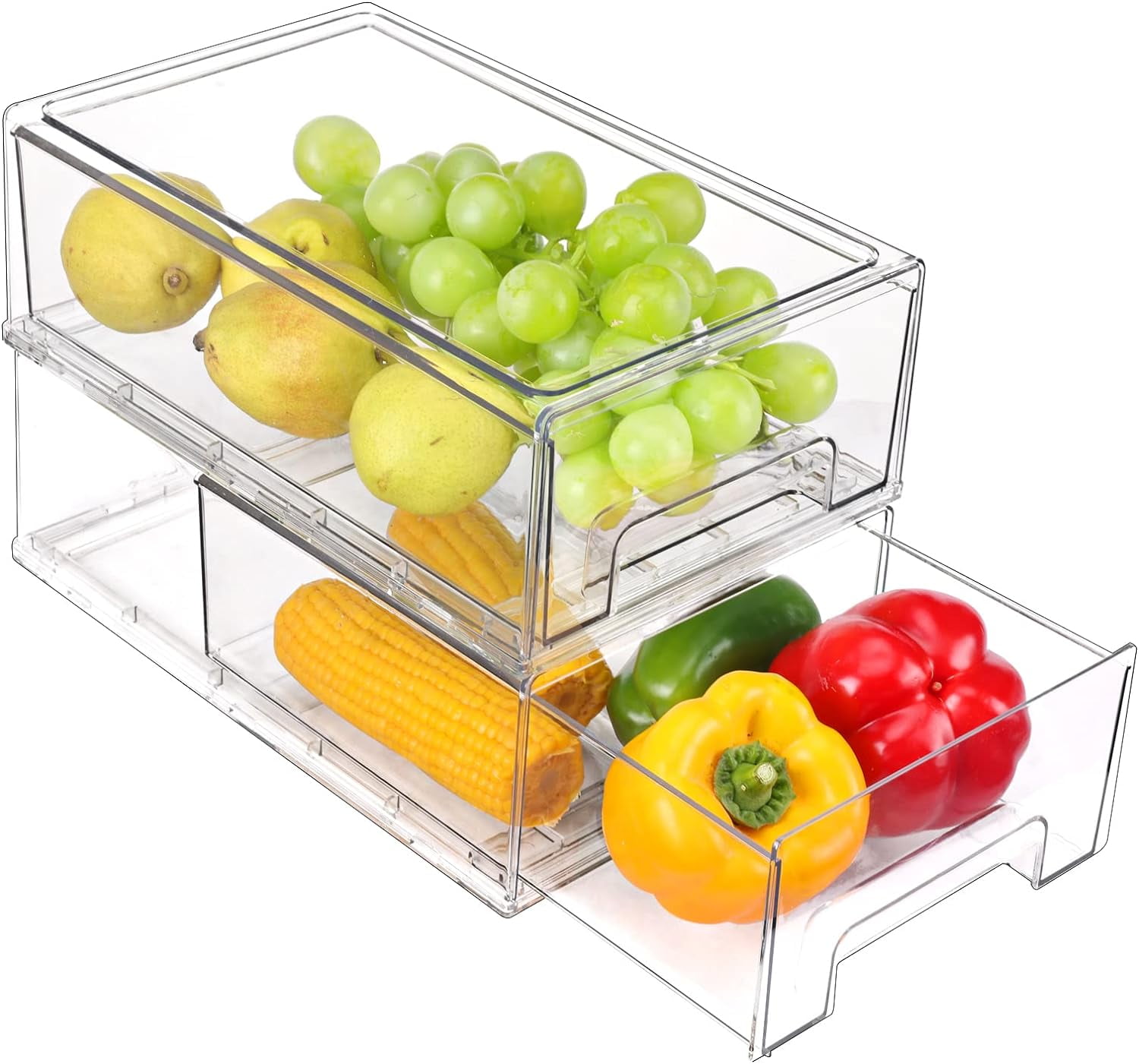 Fairy 2-Pack Clear Plastic Fridge Drawers, Stackable Kitchen Organizers ...