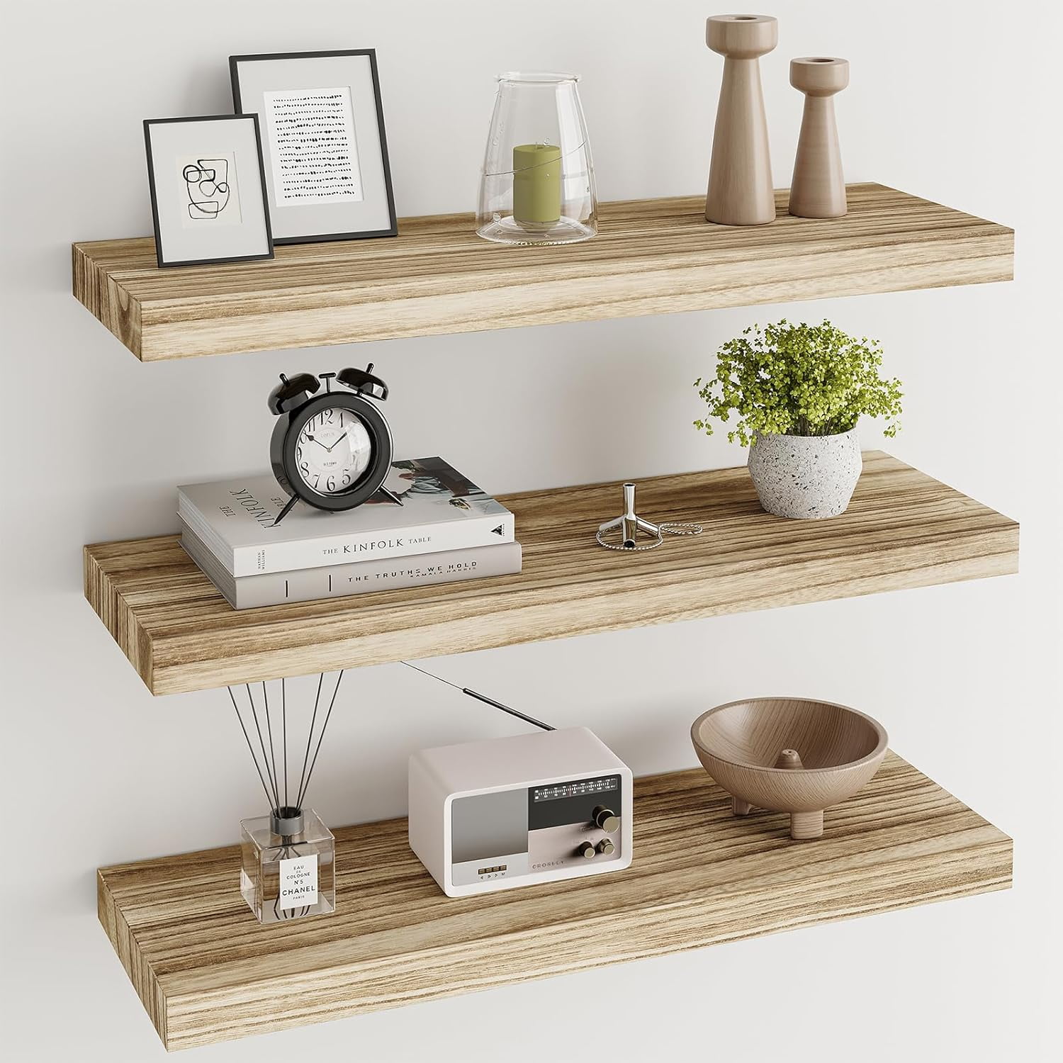 Fairy 24in Floating Shelves for Wall, Rustic Wood Bathroom Shelves with ...