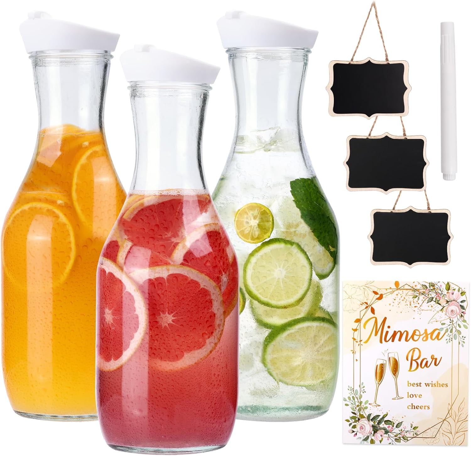 Fairy 3Pcs Drinking Set, 50oz Glass Carafe with Lids, 1.5 Liter ...