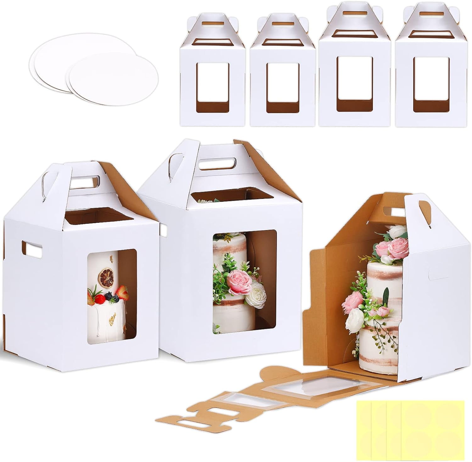 Fairy 4-Pack Cake Boxes with Windows, Tier Carrier, 10x10x12 & 12x12x14 ...
