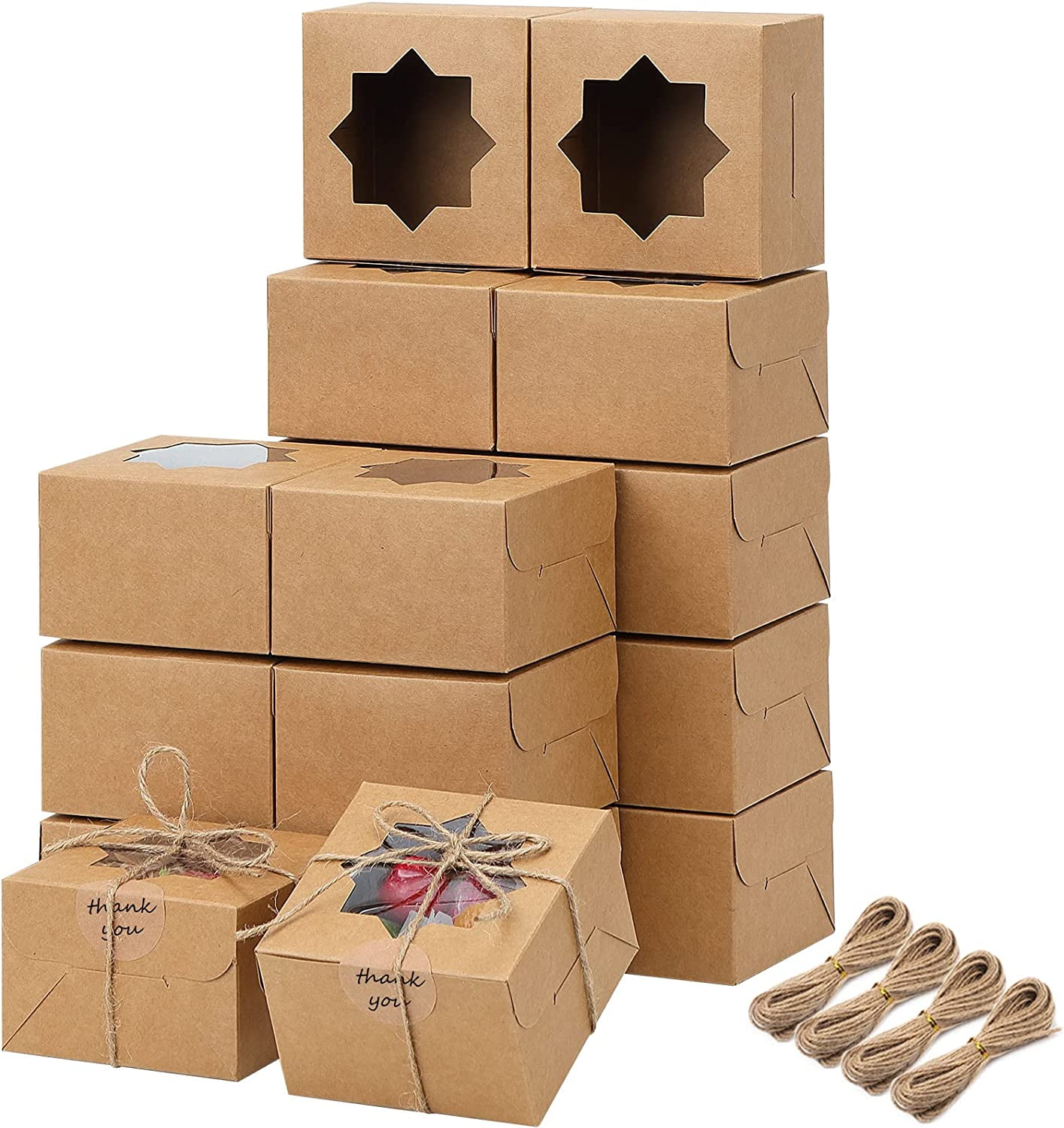 Fairy 50Pcs Bakery Boxes with Window Cookie Boxes Kraft Paper Treat ...