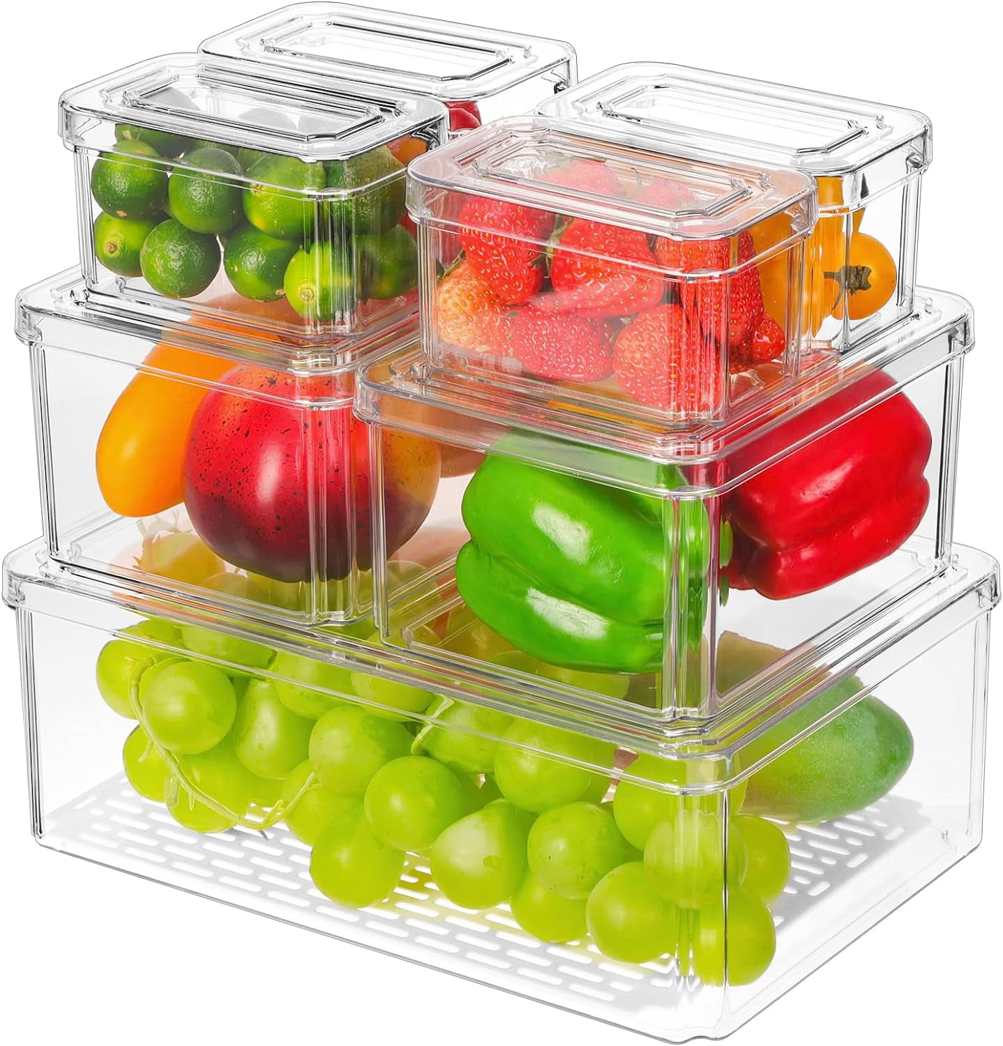Fairy 7 Pack Plastic Refrigerator Organizer Bins with Lids, Stackable ...