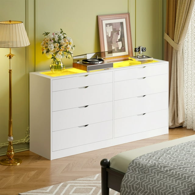 Fairy 8 Drawer Dresser for Bedroom, 55in White Dresser for Bedroom with ...