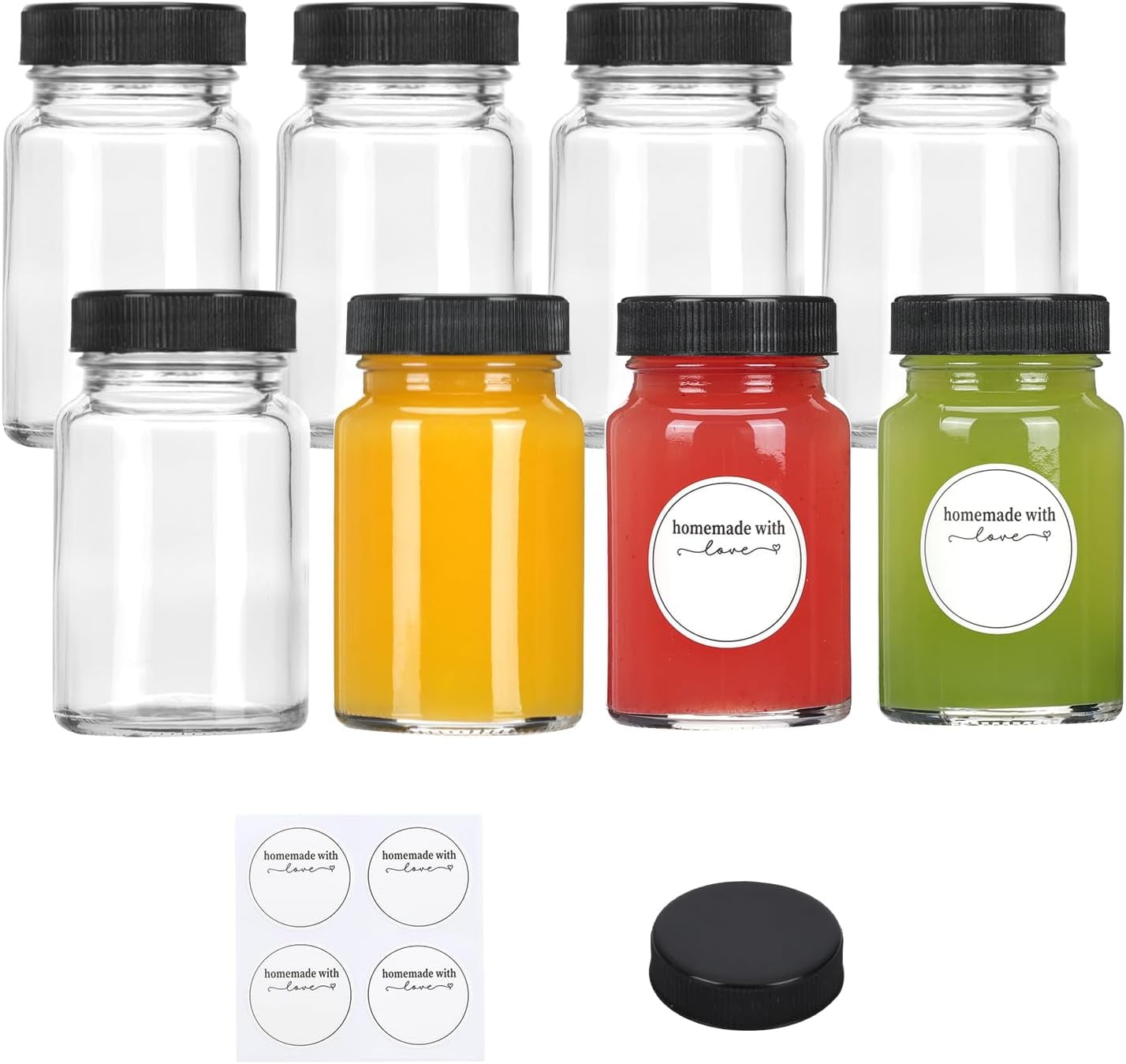 Fairy 8pcs 2oz Short Bottles with Caps, Small Glass Jars with Lids for ...