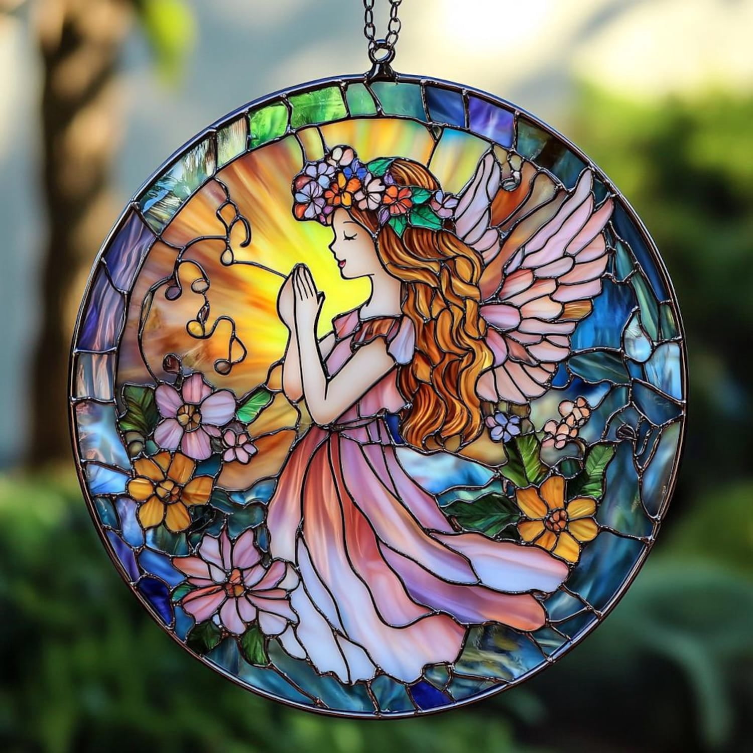 Fairy Acrylic Suncatcher, Flower Girl Faux Stained Glass Window Hanging ...
