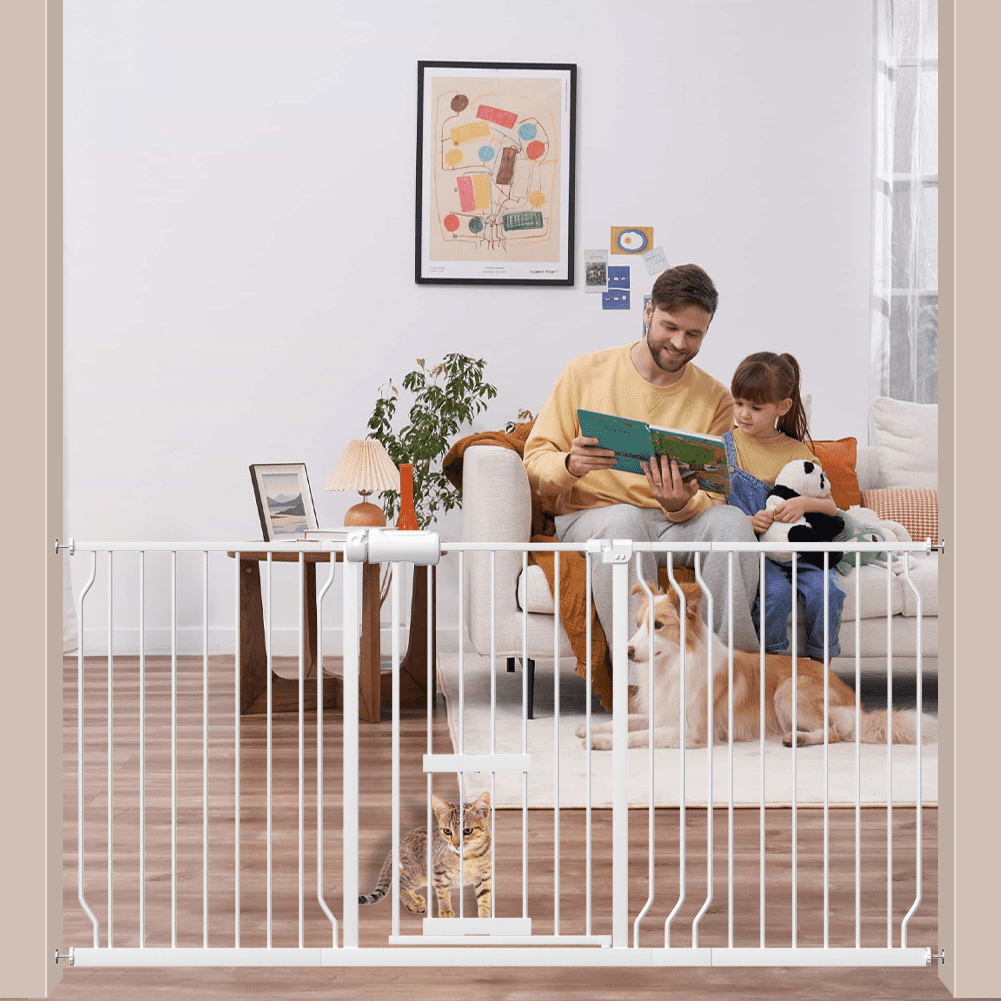 Fairy Baby Baby Safety Gate with Cat Door,66"-76" Extra Wide Pressure ...