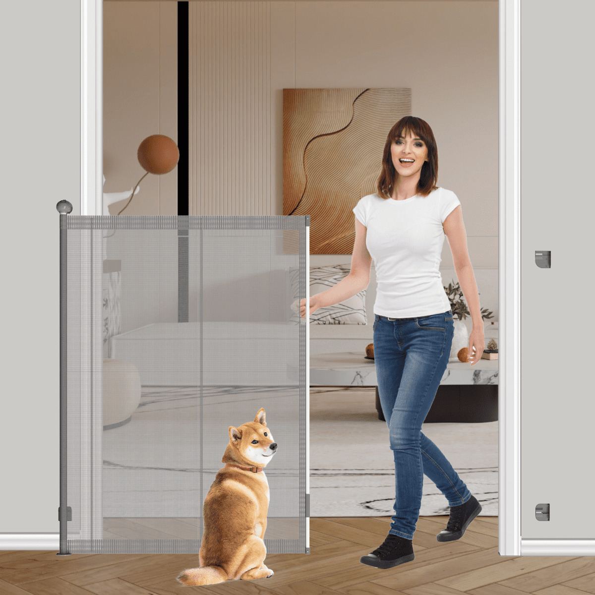 Fairy Baby Retractable Baby Gate Extra Tall 49'' Wide 55'' Wall Mounted ...