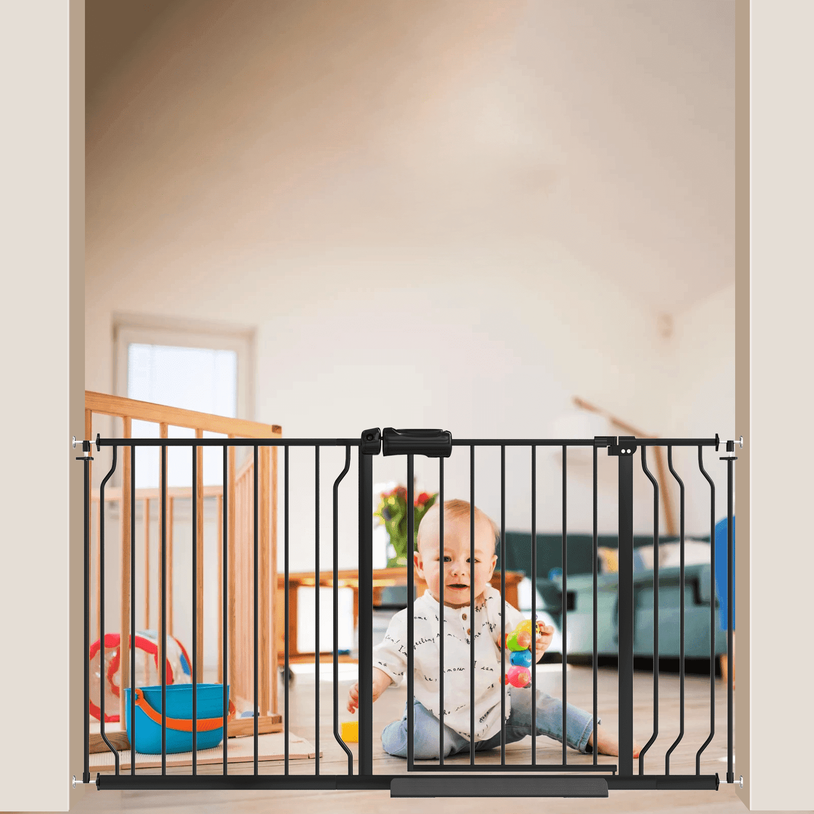 47.9-56.9" Extra Wide Baby Safety Gate Walk Thru Black Metal Gate ...