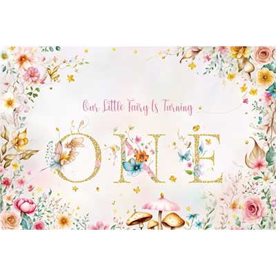 Fairy Birthday Banner Poster Backdrop Spring Gard Flowers Butterfly ...