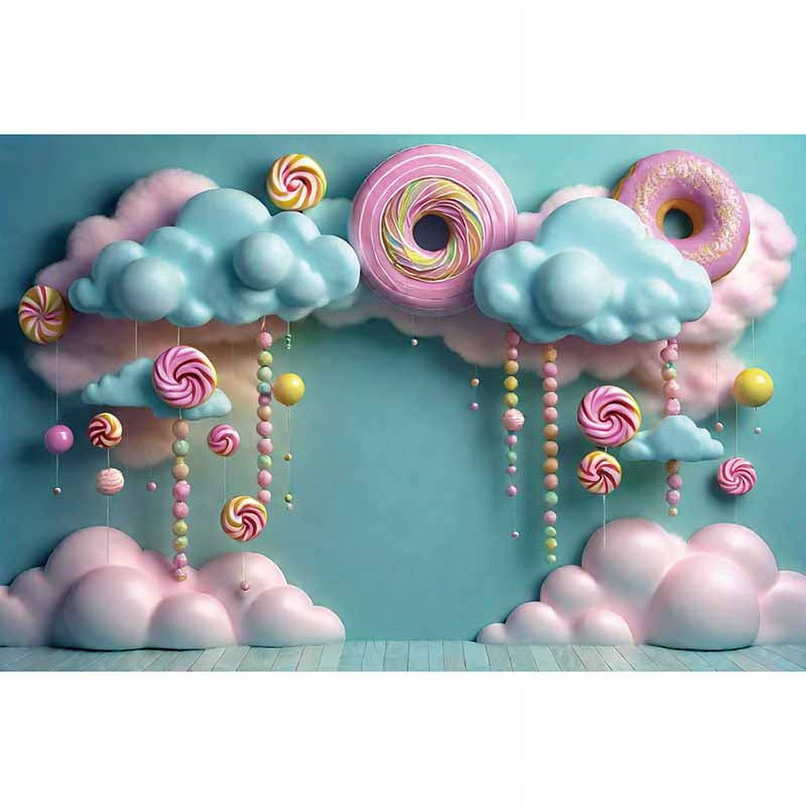 Fairy Candyland Birthday Backdrop Doughnut Cotton Candy Cloud Sky ...