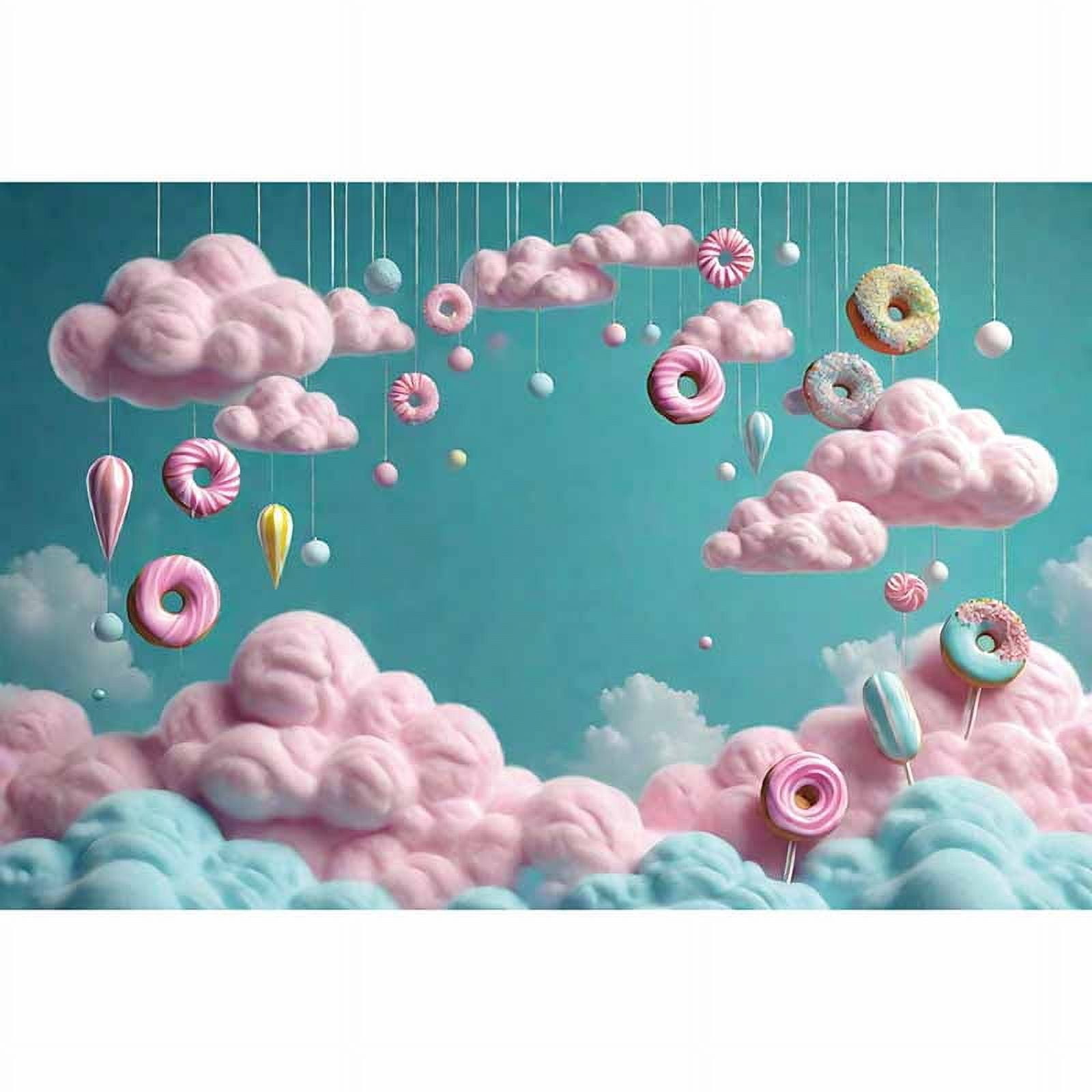 Fairy Candyland Birthday Backdrop Doughnut Cotton Candy Cloud Sky ...