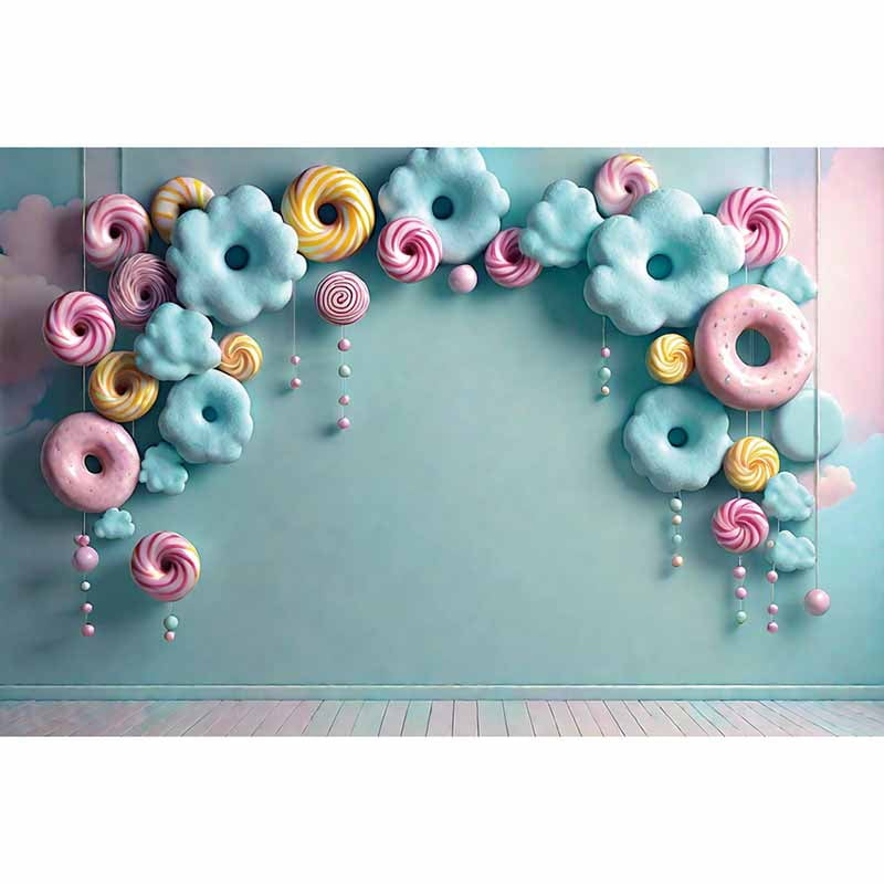 Fairy Candyland Birthday Backdrop Doughnut Cotton Candy Cloud Sky ...