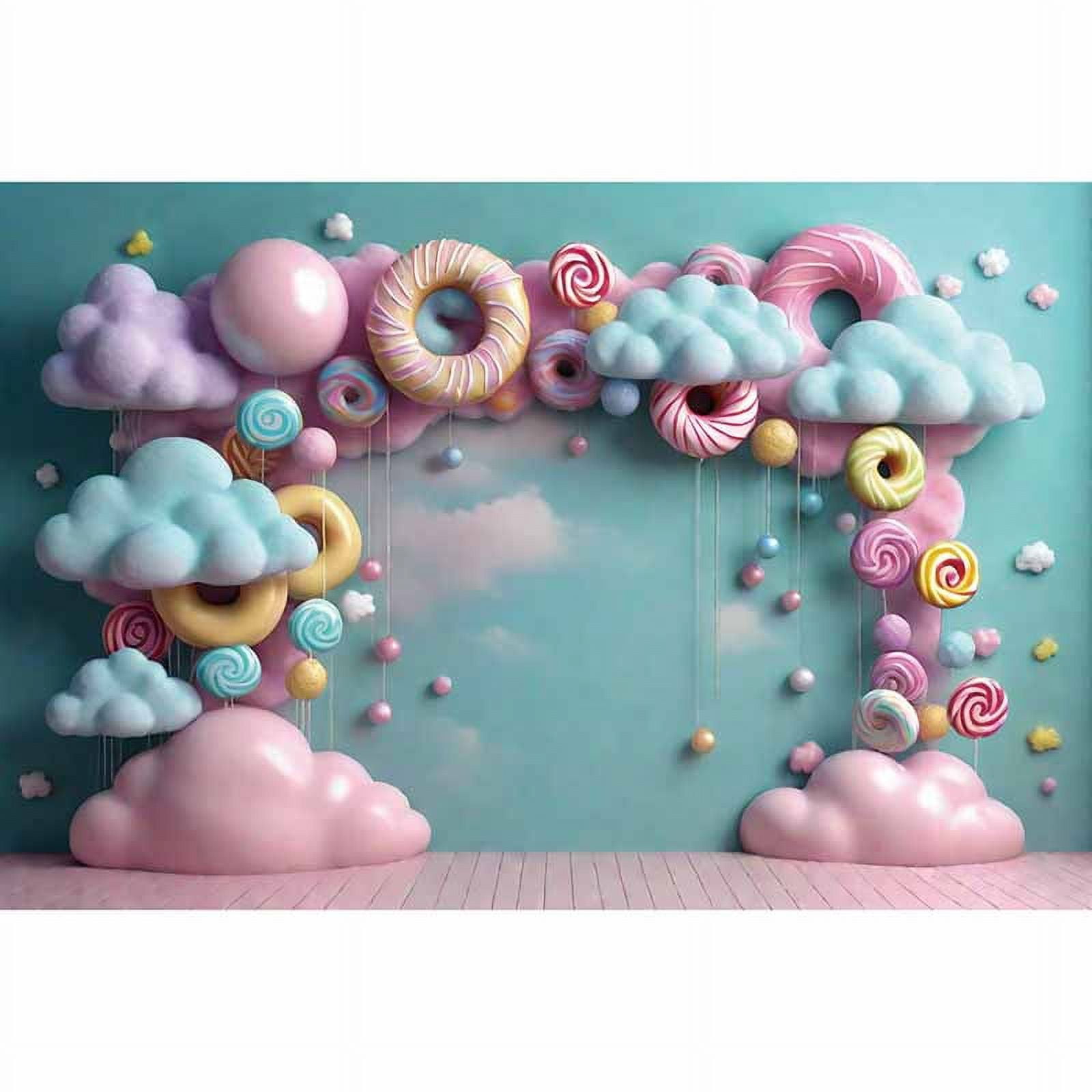 Fairy Candyland Birthday Backdrop Doughnut Cotton Candy Cloud Sky ...