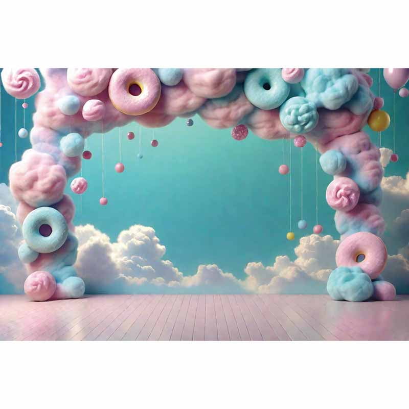 Fairy Candyland Birthday Backdrop Doughnut Cotton Candy Cloud Sky ...