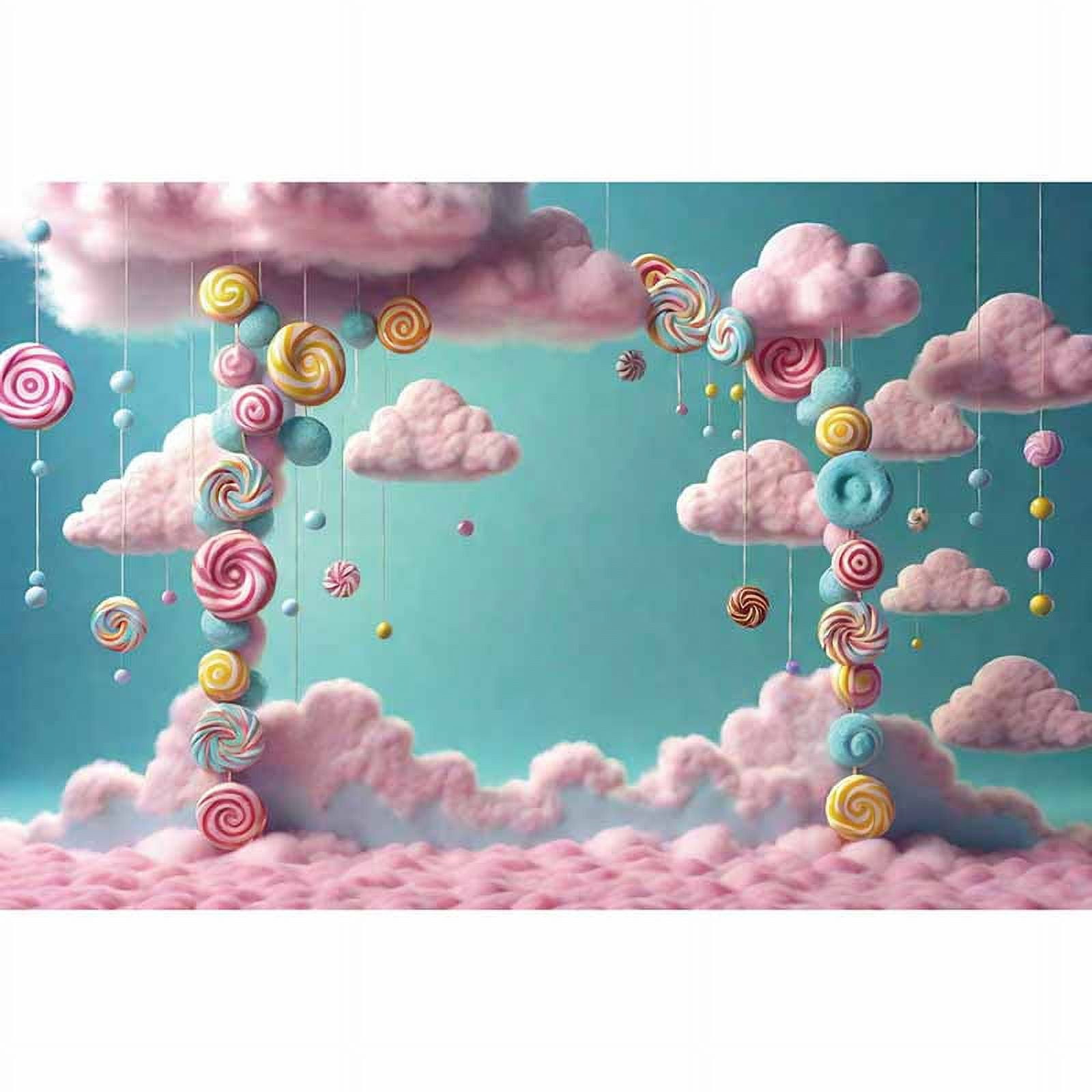 Fairy Candyland Birthday Backdrop Doughnut Cotton Candy Cloud Sky ...