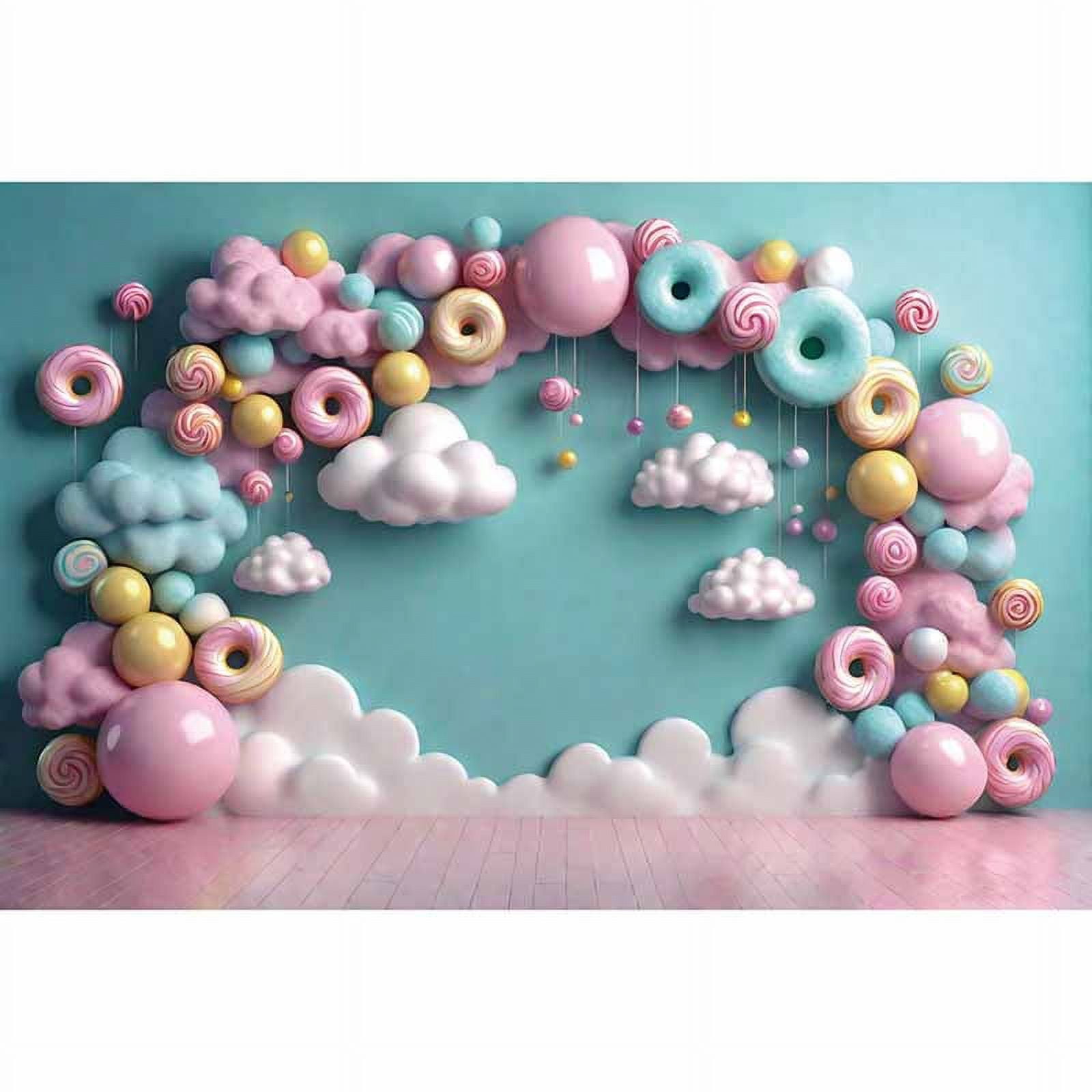 Fairy Candyland Birthday Backdrop Doughnut Cotton Candy Cloud Sky ...