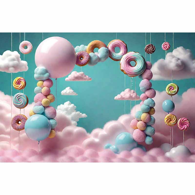 Fairy Candyland Birthday Backdrop Doughnut Cotton Candy Cloud Sky ...