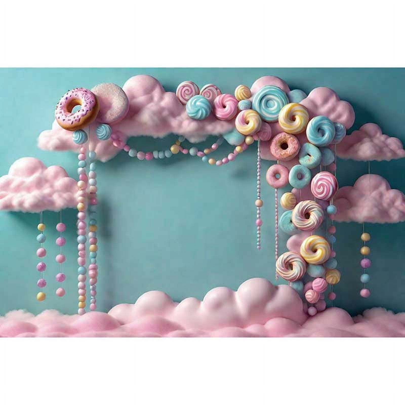 Fairy Candyland Birthday Backdrop Doughnut Cotton Candy Cloud Sky ...