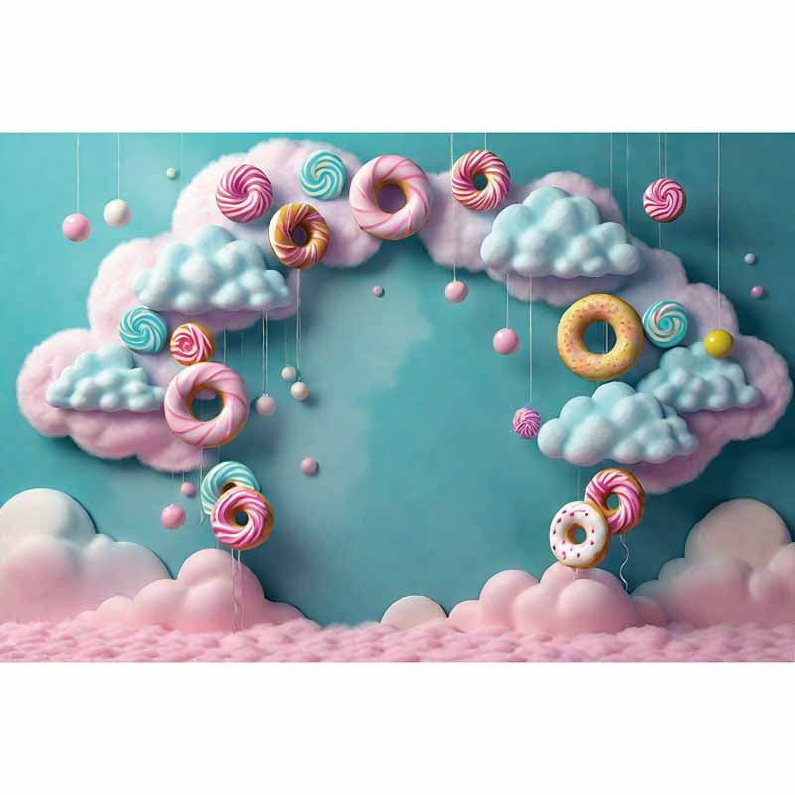 Fairy Candyland Birthday Backdrop Doughnut Cotton Candy Cloud Sky ...