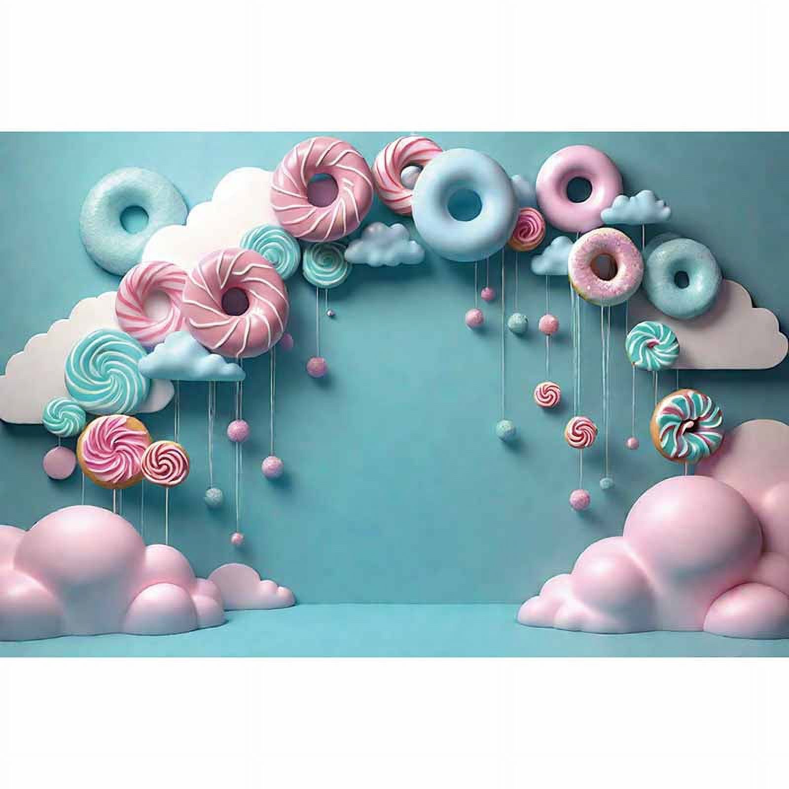 Fairy Candyland Birthday Backdrop Doughnut Cotton Candy Cloud Sky ...