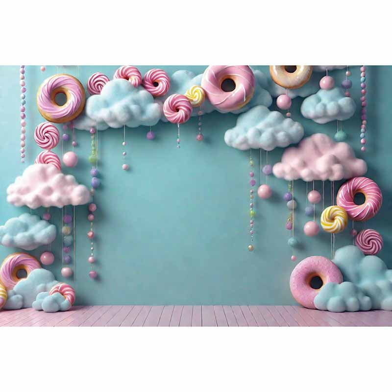 Fairy Candyland Birthday Backdrop Doughnut Cotton Candy Cloud Sky ...