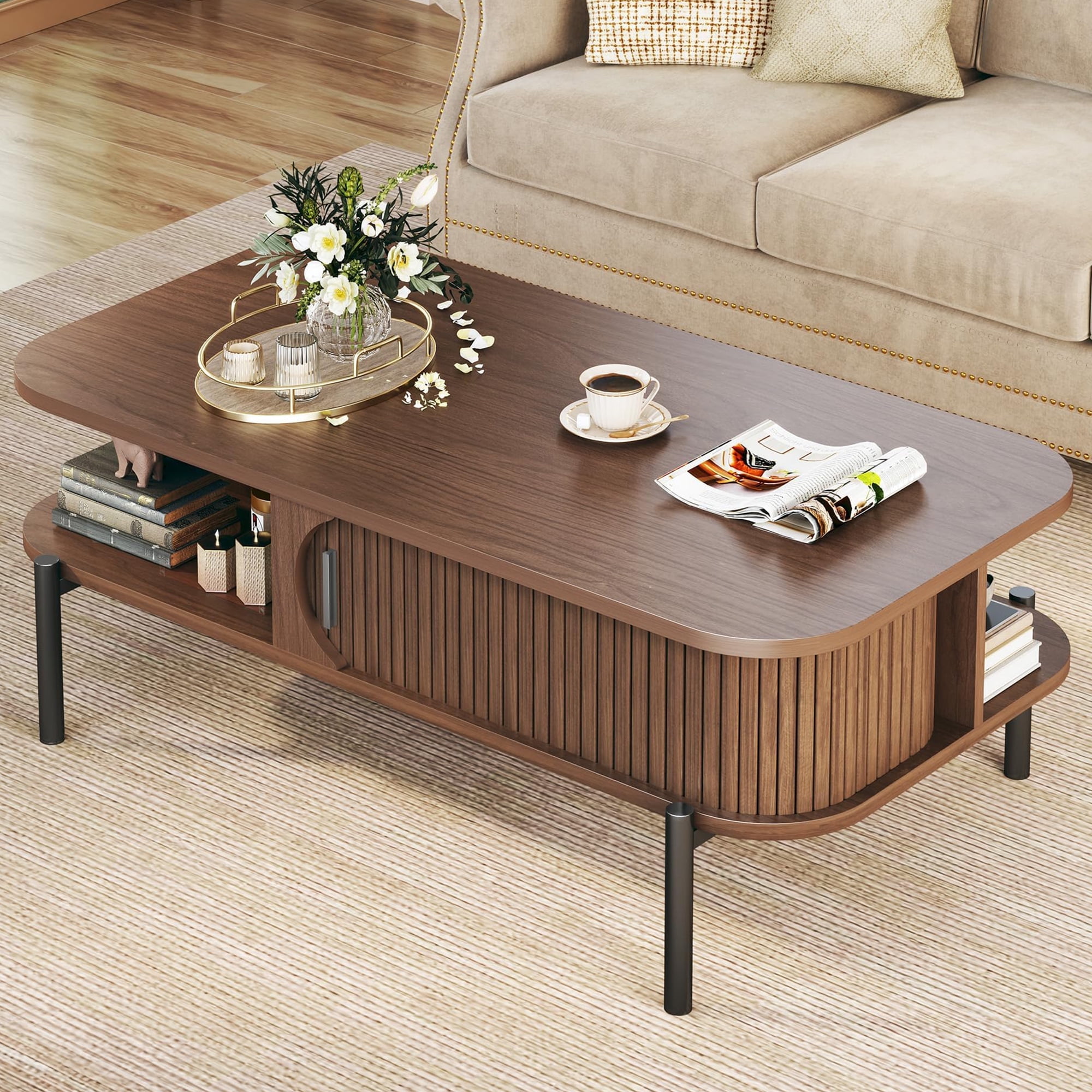Fairy Coffee Table for Living Room, 39.3"x19.6" Fluted Table with ...