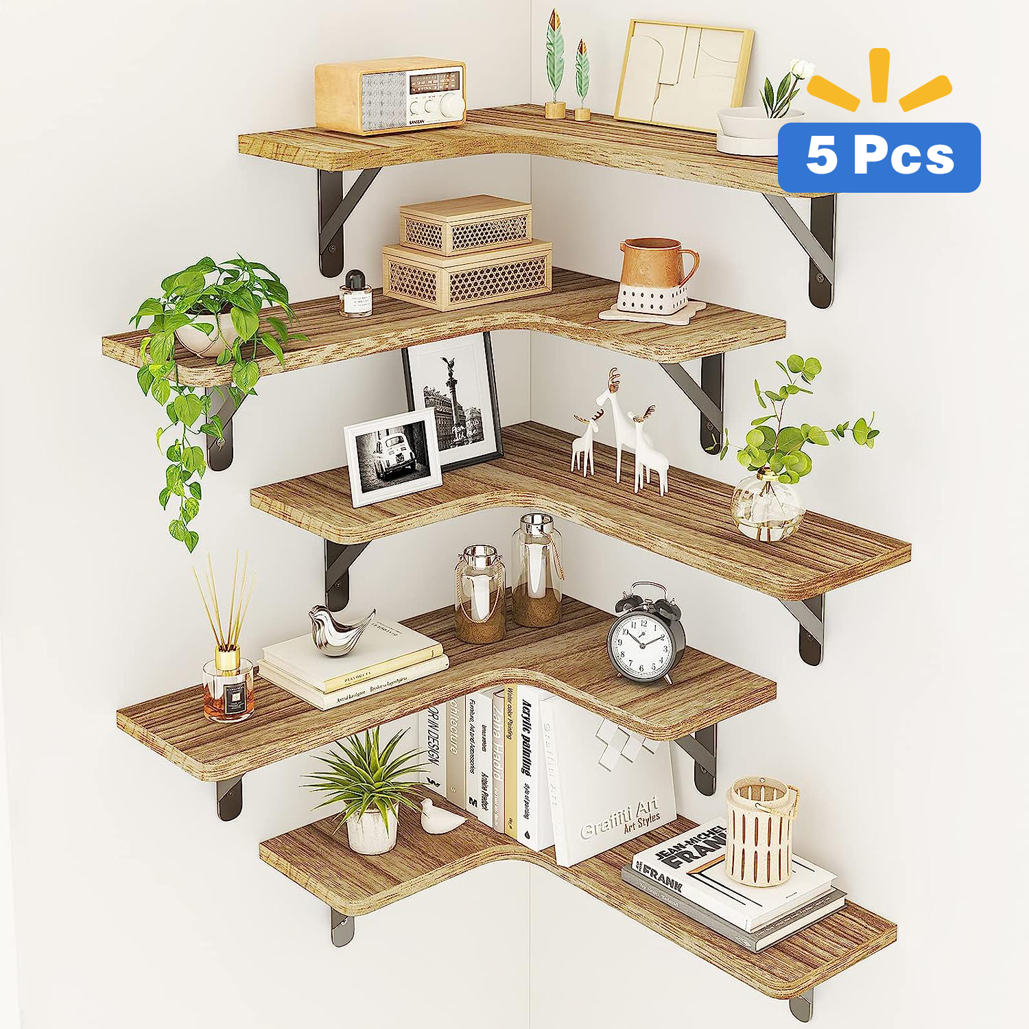 Fairy Corner Floating Shelves, Rustic Wood Wall Shelves, Set of 5, 16 ...