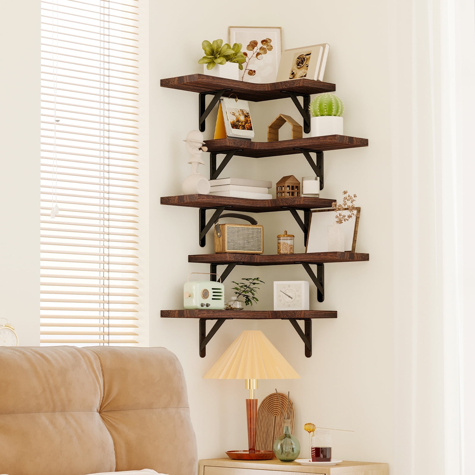 Fairy Corner Floating Shelves, Rustic Wood Wall Shelves, Set of 5, 16 ...